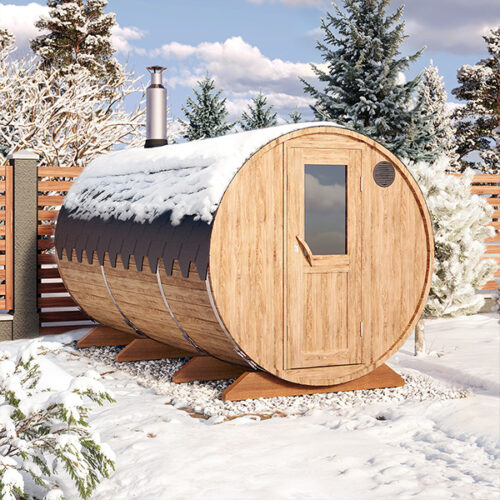 Sauna tonneau I 4m I Pour 8 personnes I Avec vestiaire